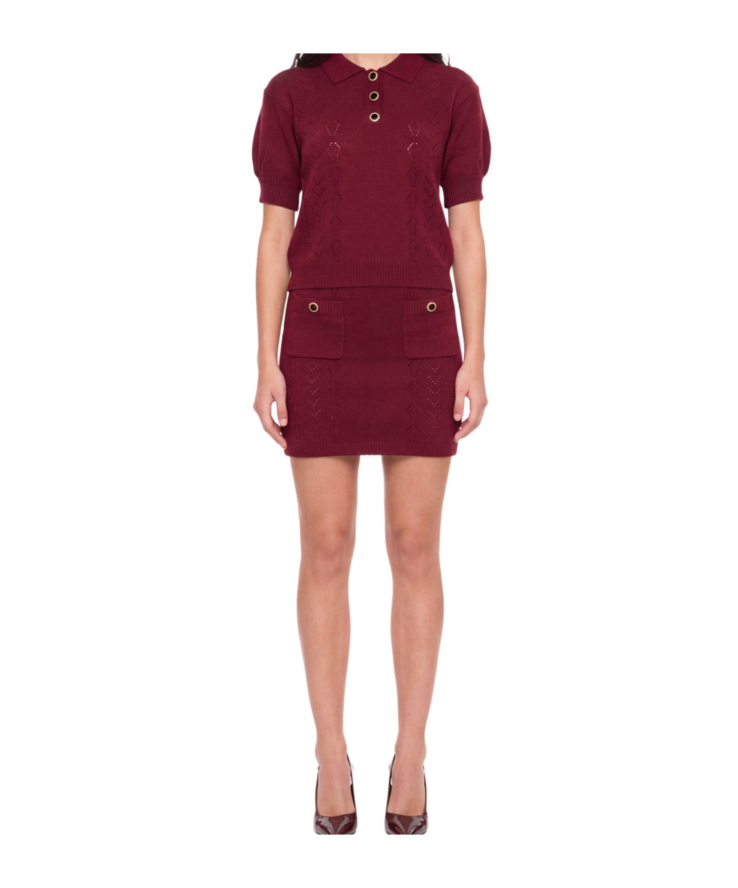 ALESSANDRA RICH Alessandra Rich Lace-Knit Merino Wool Polo Top